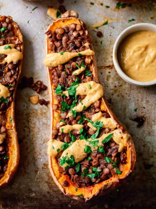 Lentil Stuffed Butternut Squash - Rainbow Plant Life